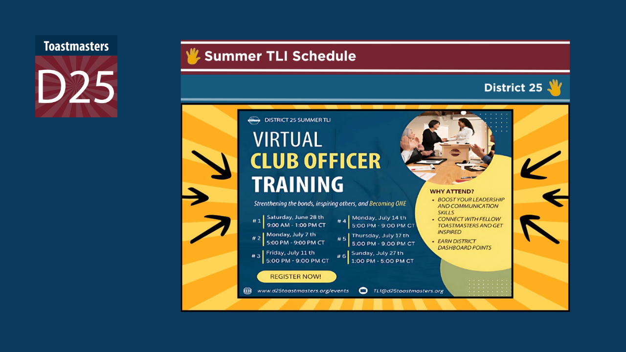 Set Sail for Success at the Summer TLI! – District 25 Toastmasters